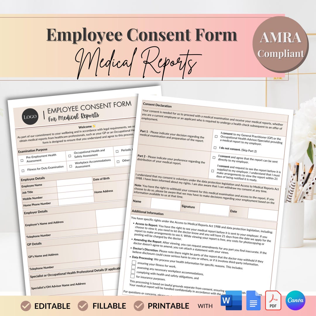 Employee Medical Consent Form HR Compliance UK Privacy Custom Templates ...