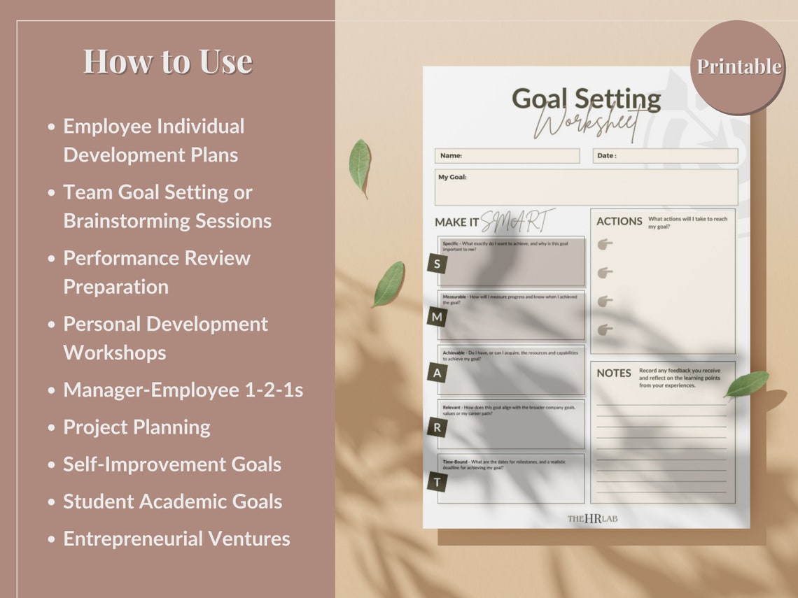 Goal Setting Worksheet SMART Goal Template Goal Tracking Employees ...
