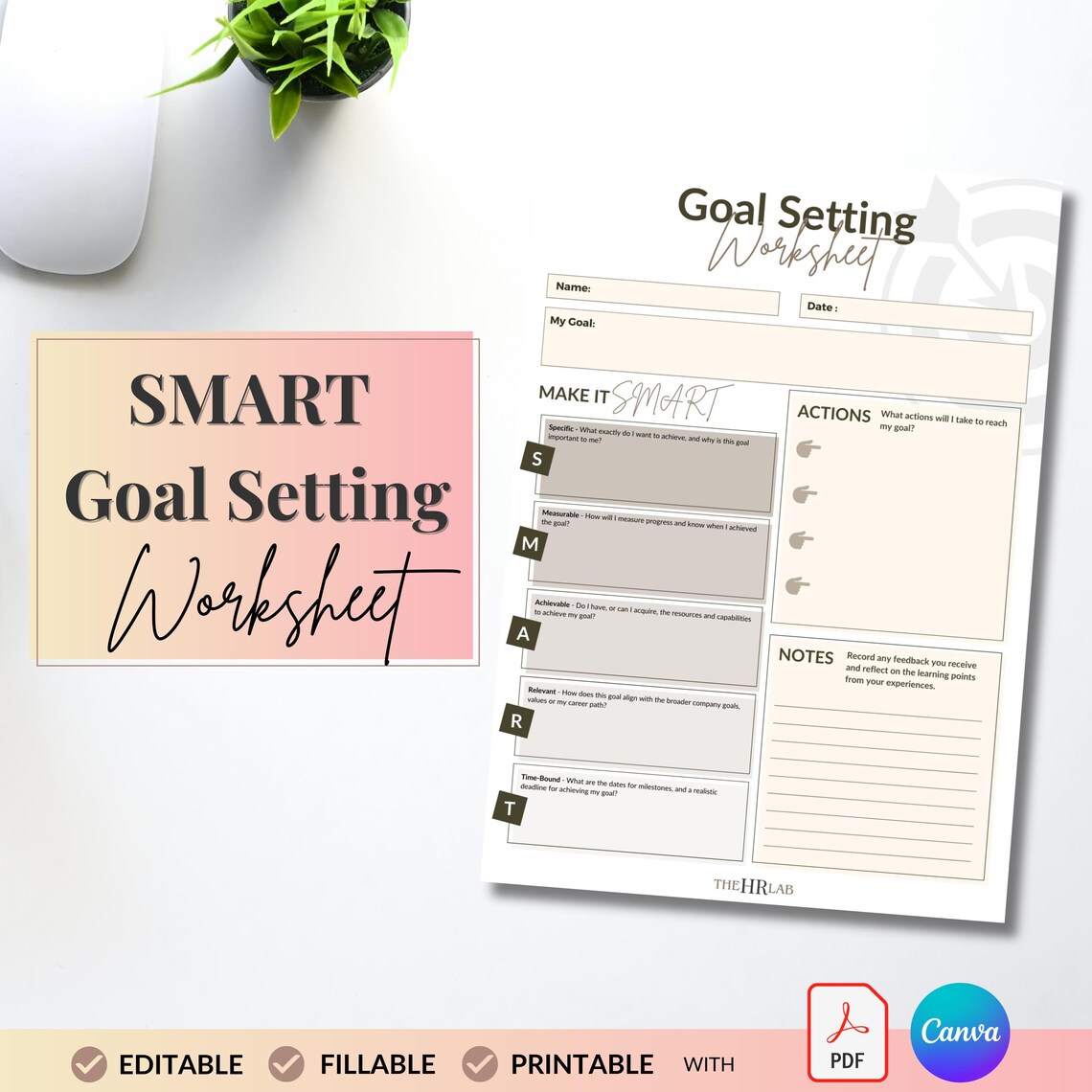 Goal Setting Worksheet SMART Goal Template Goal Tracking Employees ...