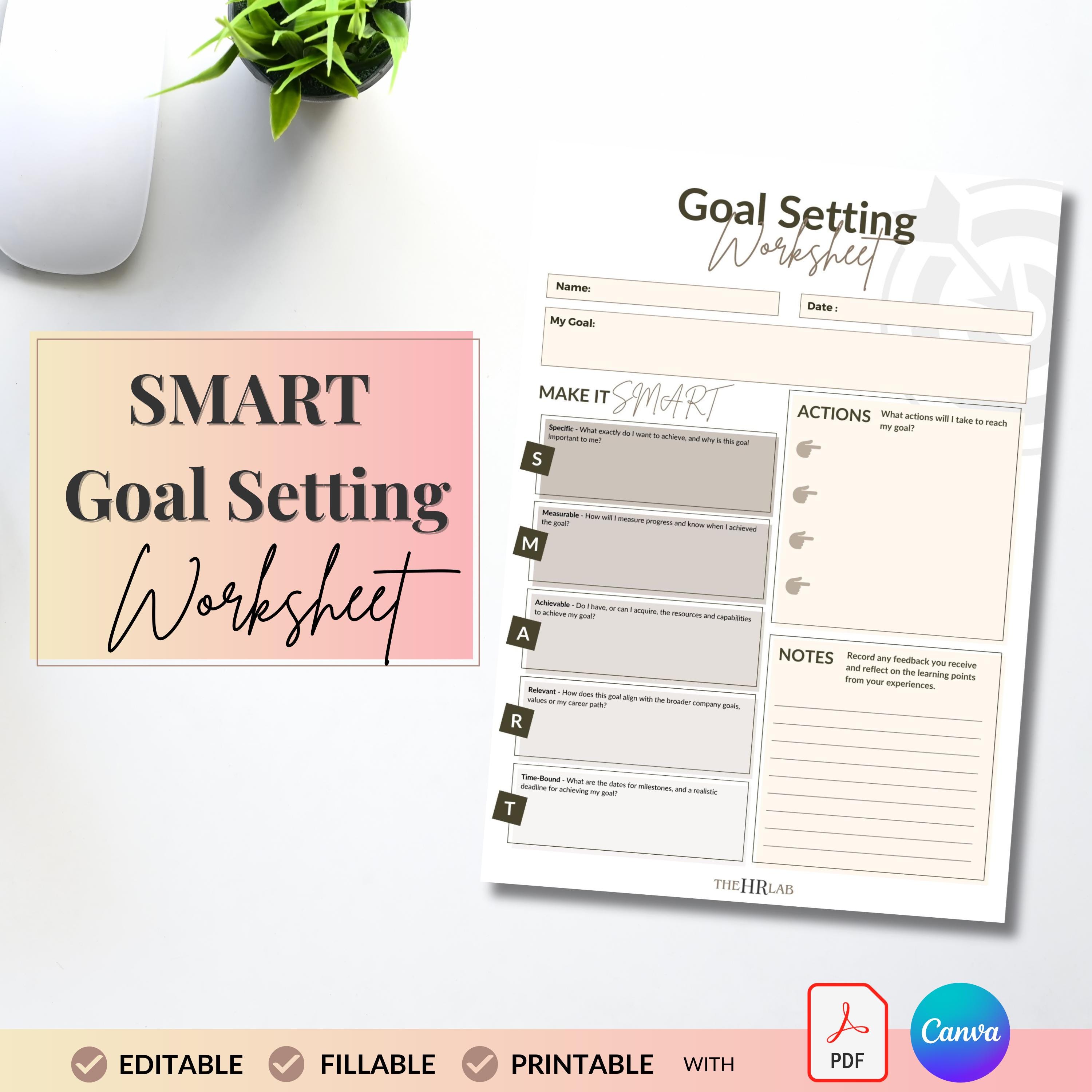 Goal Setting Worksheet SMART Goal Template Goal Tracking Employees ...