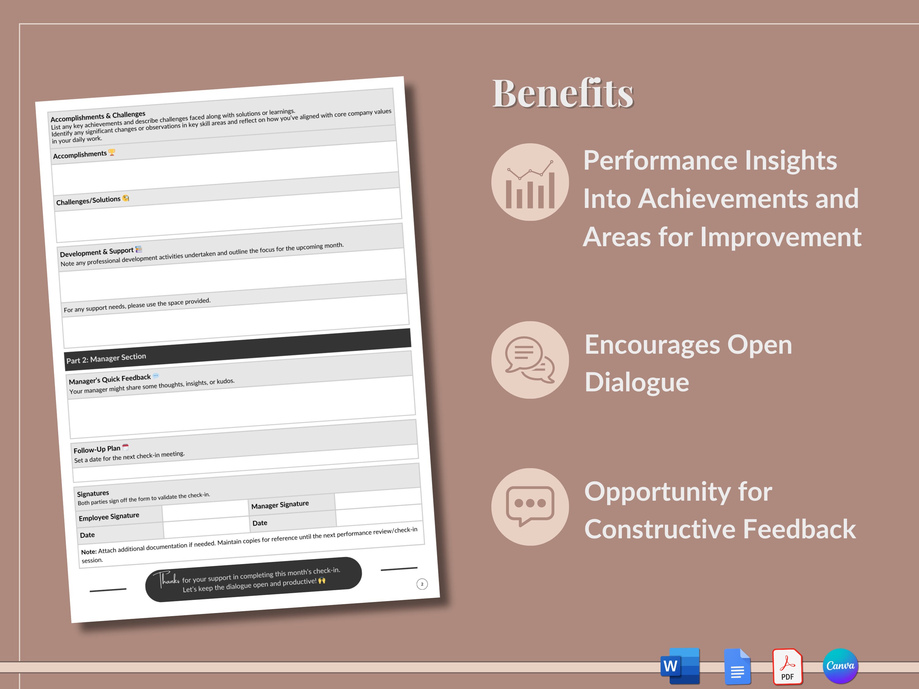 Employee Performance Monthly Check in Form for Managers Feedback ...
