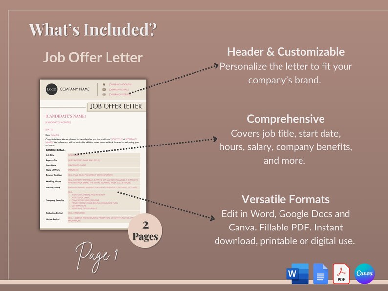 New Hire Job Offer Letter and Employee Welcome Letter Editable HR ...