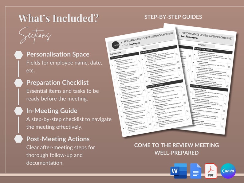 Employee Performance Review Meeting Checklists for Managers (printable ...
