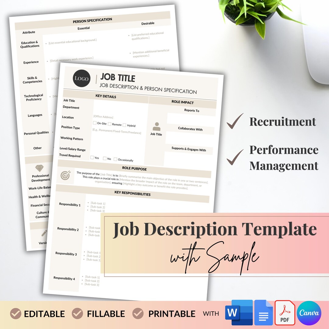 Modern Job Description Template: Employee Recruitment (fillable PDF) - Etsy