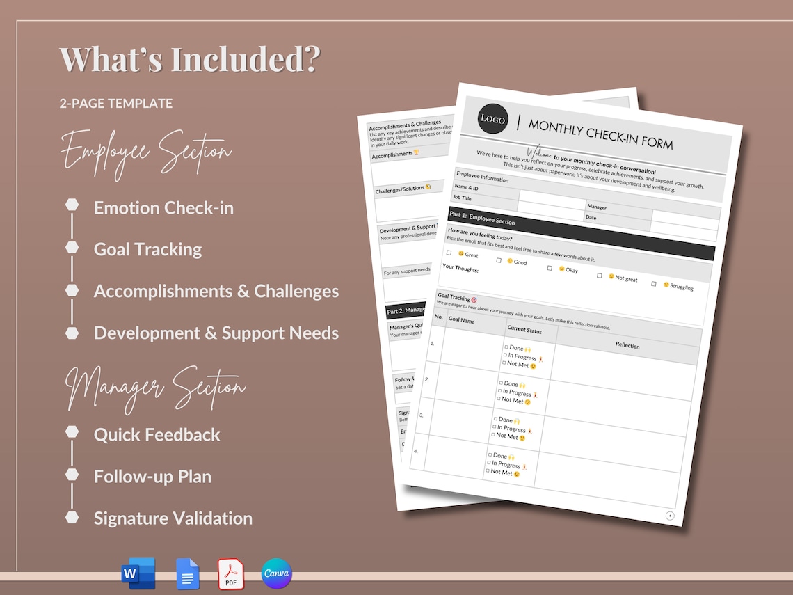Employee Performance Monthly Check in Form for Managers Feedback ...