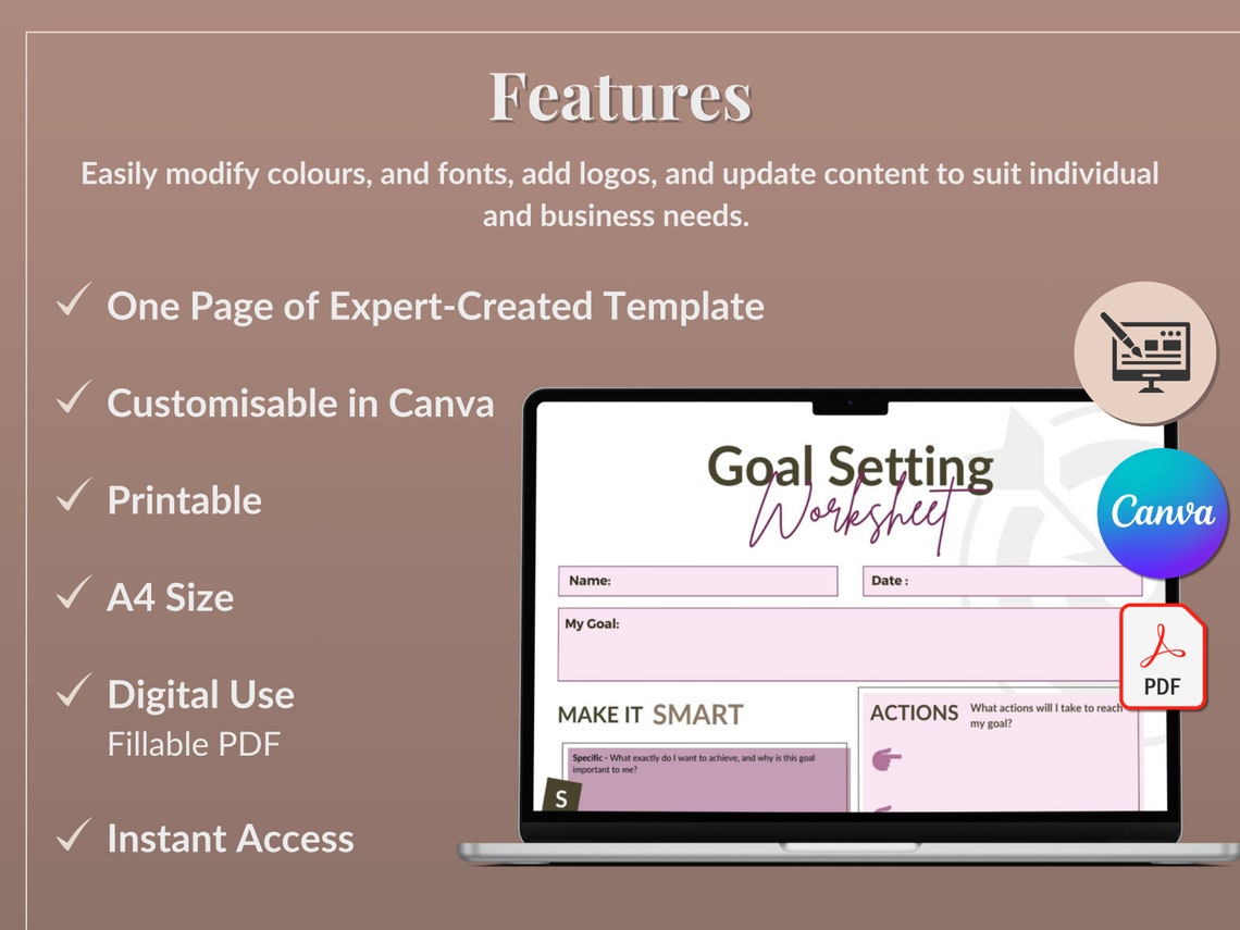 Goal Setting Worksheet SMART Goal Template Goal Tracking Employees ...