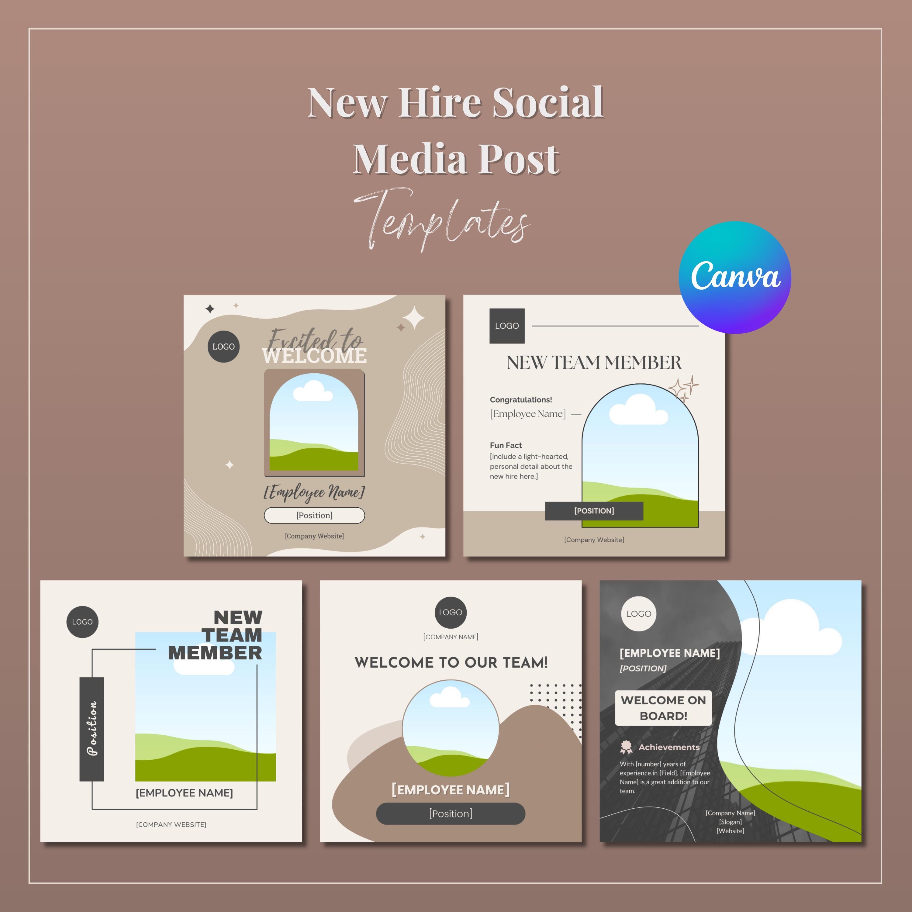 New Hire Social Media Post Templates Customizable Canva Welcome ...
