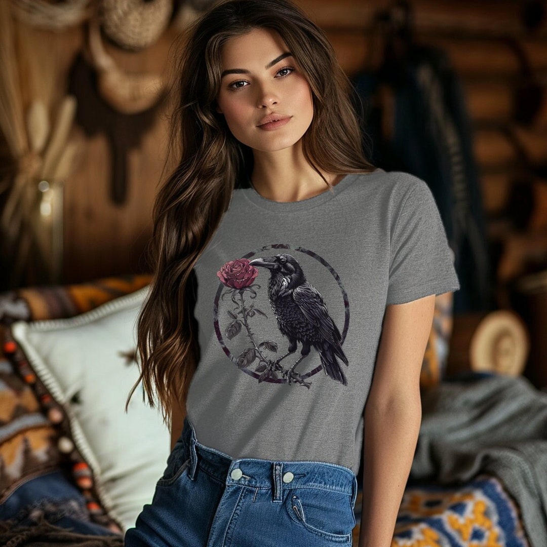 Vintage Raven Shirt- Gothic Crow Shirt- Goblincore Aesthetic- Retro ...