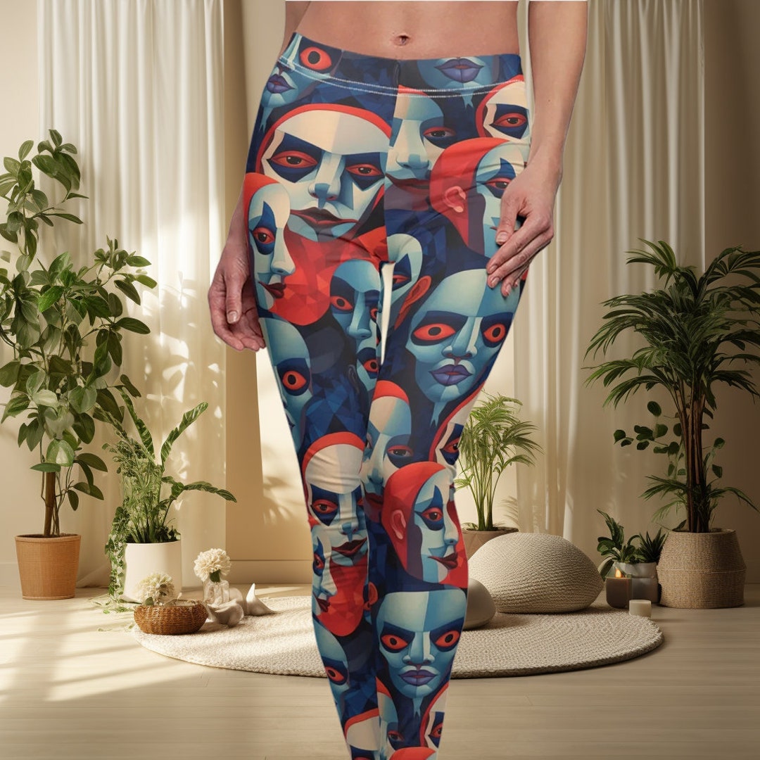 Eerie Faces Leggings, Casual Wear Leggings, Festival Leggings, Gothic ...