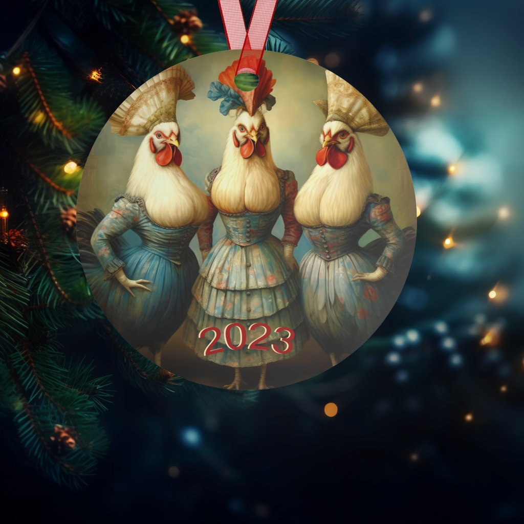 Three French Hens Ornament, Three French Hens, Funny Chicken Ornament ...