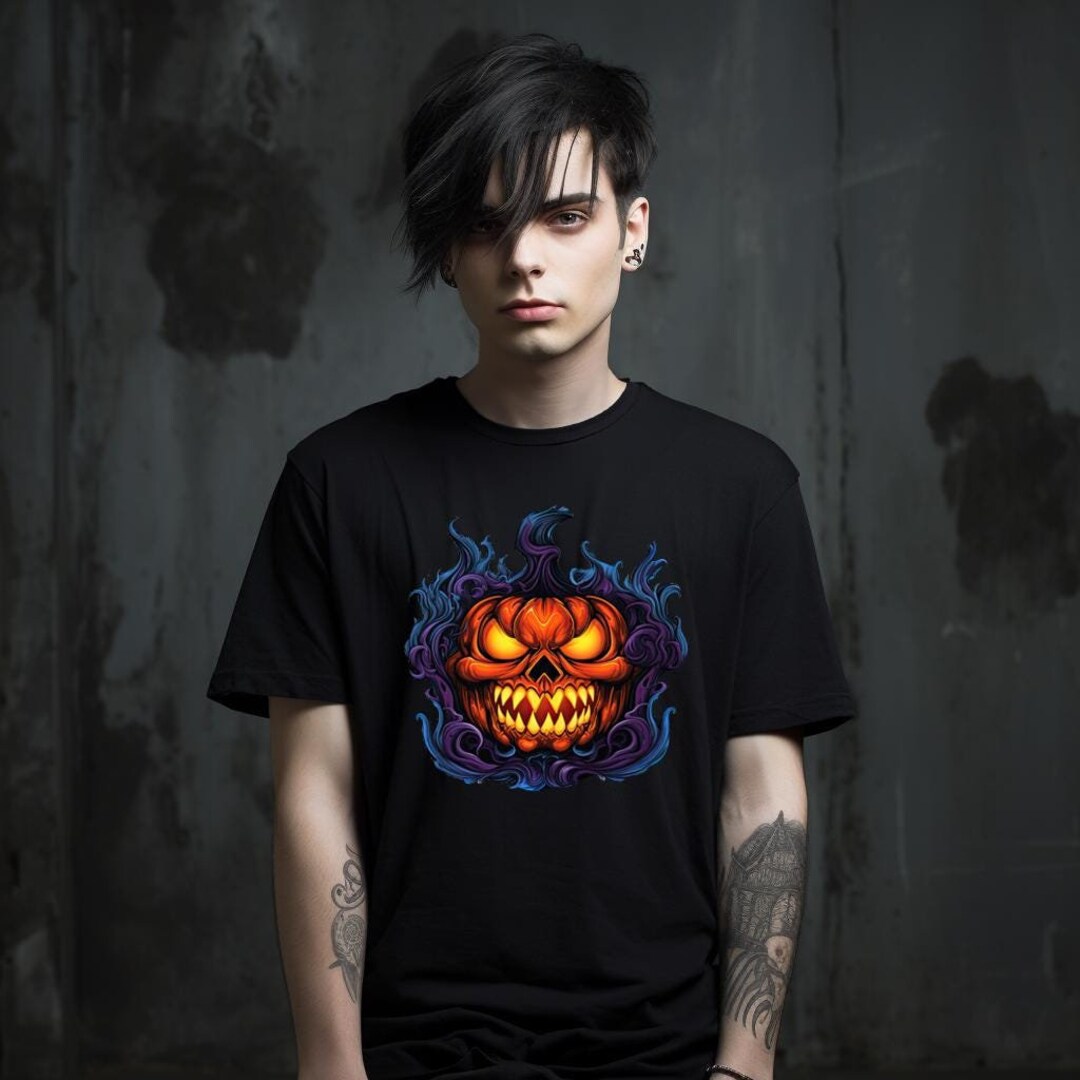 Halloween Pumpkin Tee- Scary Jack O Lantern Shirt- Spooky Flame Graphic ...