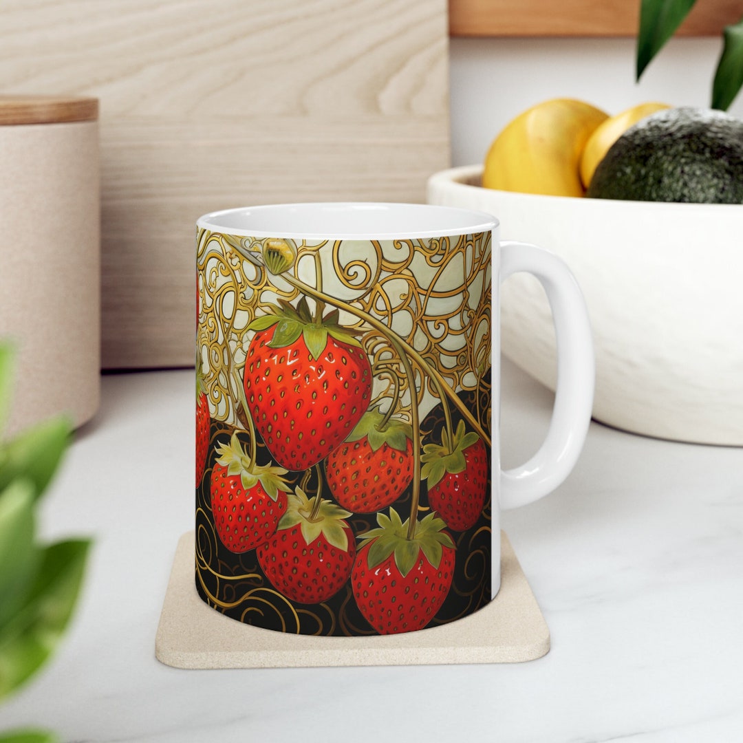 Strawberry Mug, Strawberries Mug, Art Nouveau Strawberries Mug ...