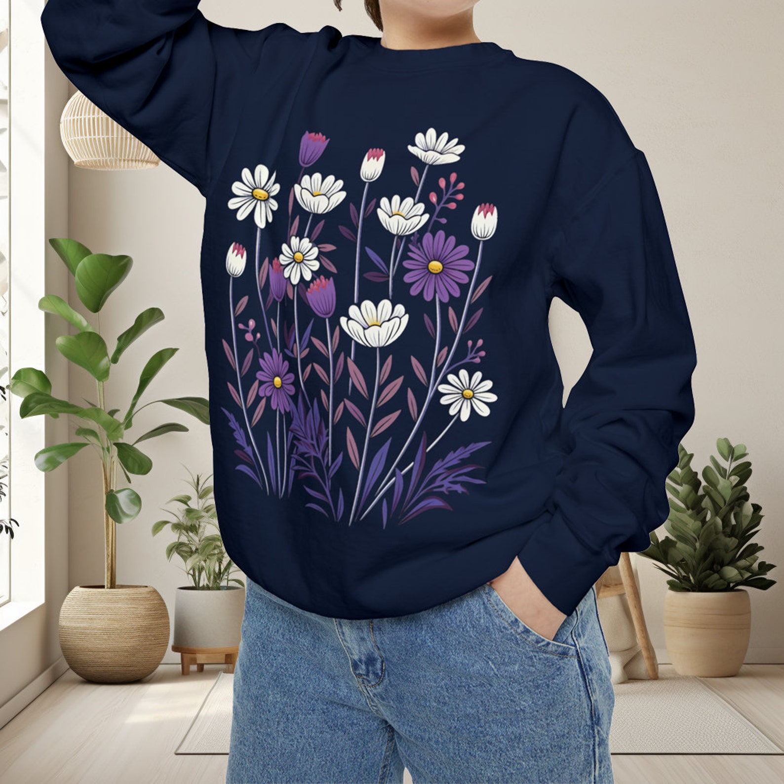 Boho Flower Sweatshirt, Wildflower Sweater, Women Gift Flower ...