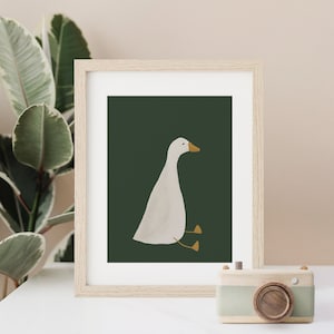Silly Goose Wall Art, Cute Goose Poster, Dark Green Boy Nursery Decor ...