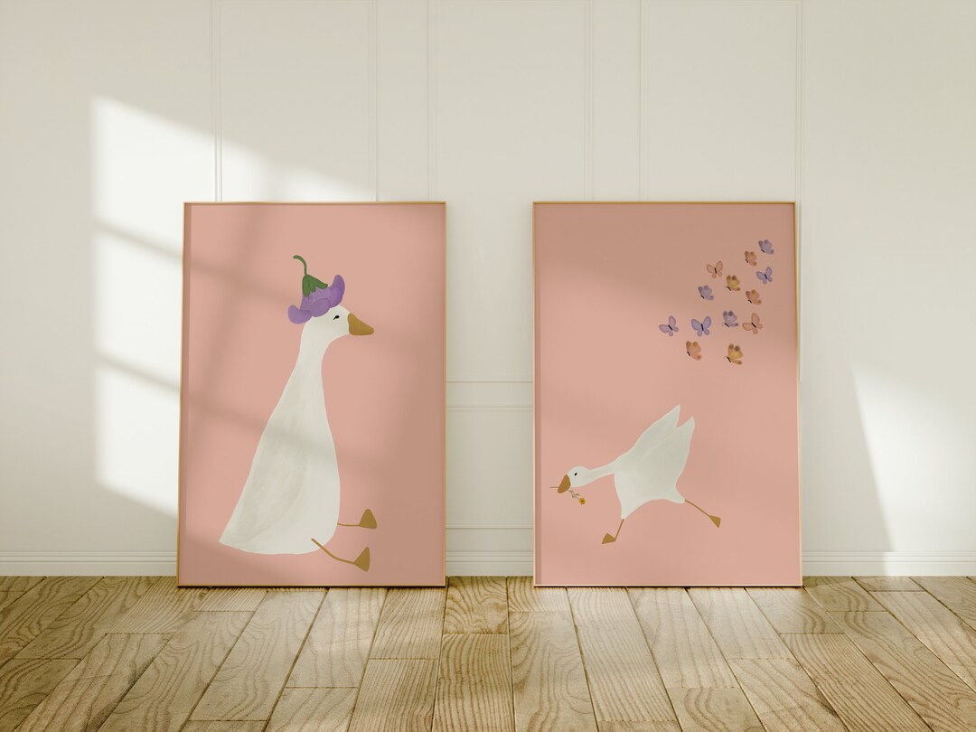 Silly Goose Wall Art, Cute Goose Poster, Pink Girl Nursery Decor, Farm ...