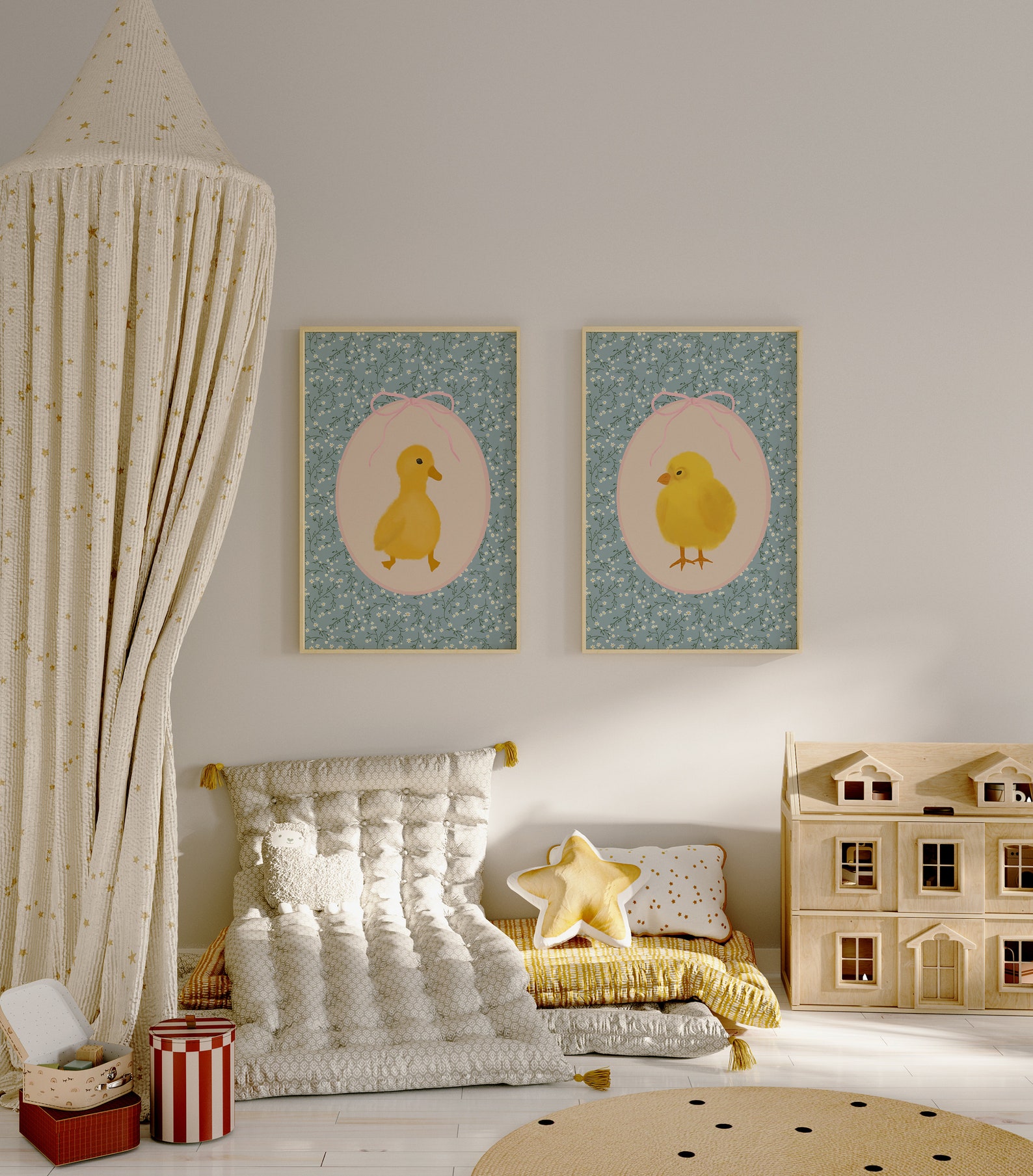 Baby Animal Wall Art Farm Nursery Wall Art Vintage Floral Nursery Decor ...