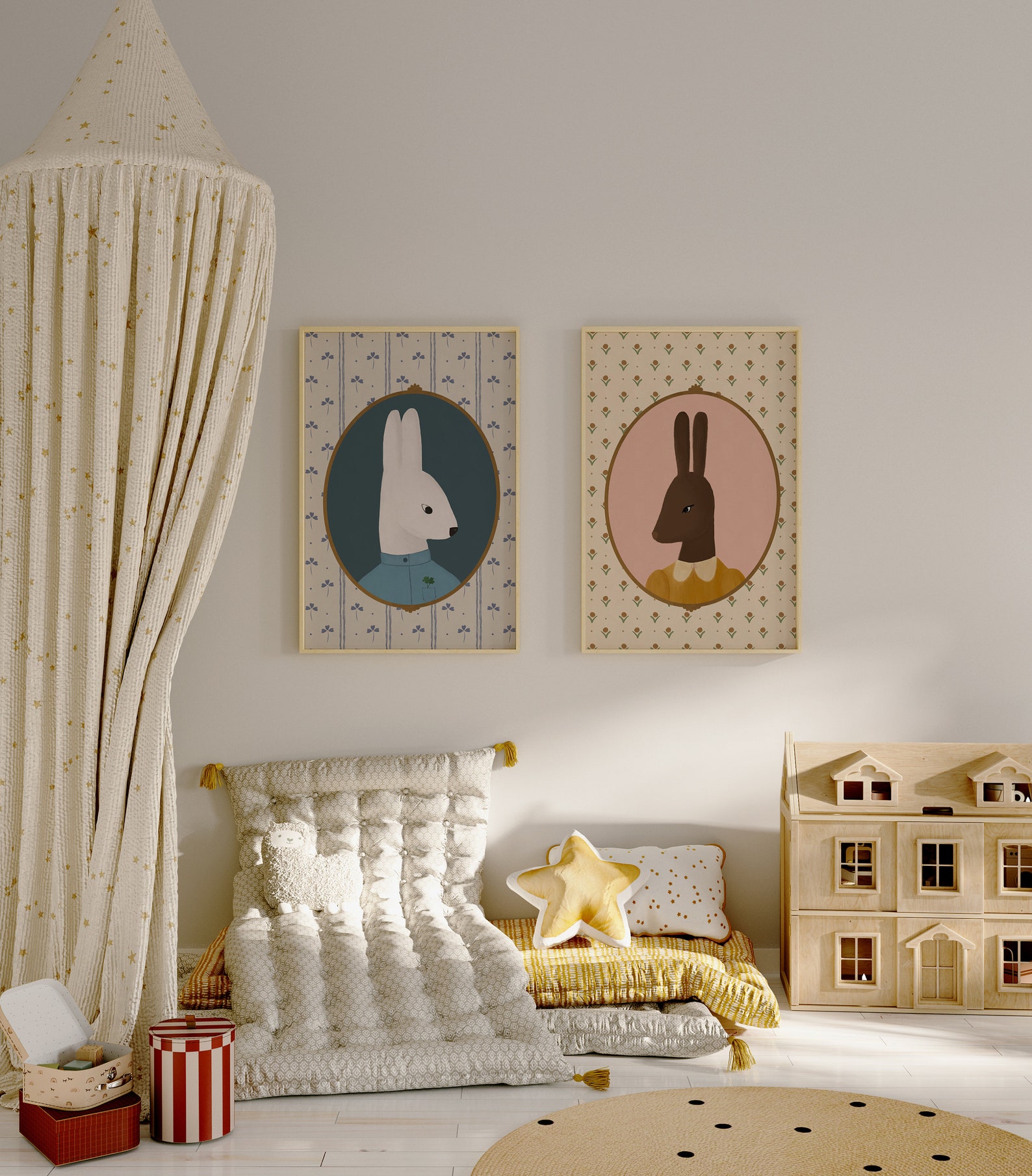 Vintage Rabbit Print, Kids Room Wall Art Woodland, Animal Portrait ...