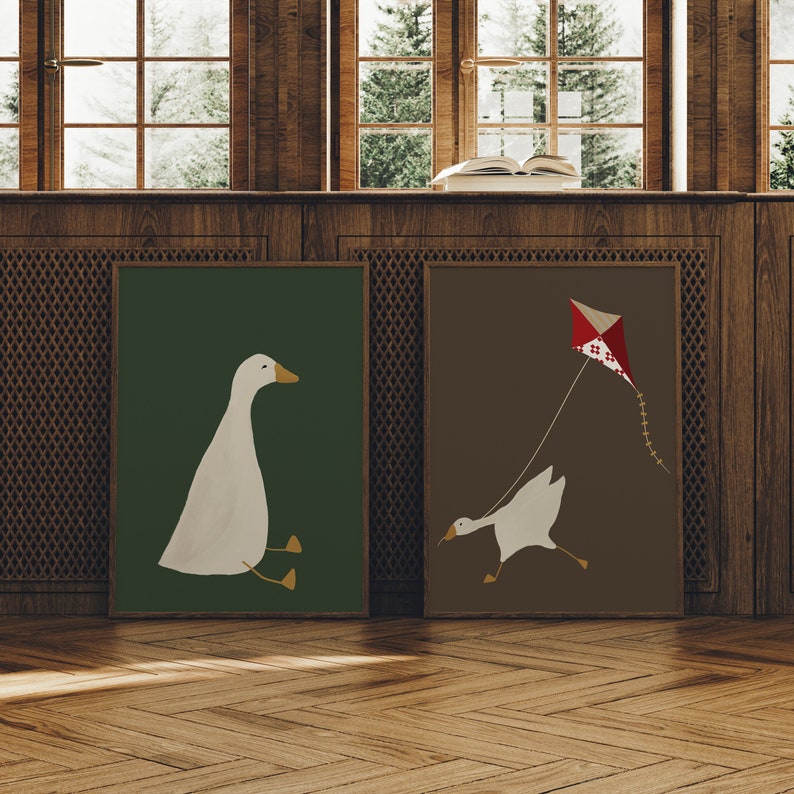 Silly Goose Wall Art, Cute Goose Poster, Dark Green Boy Nursery Decor ...