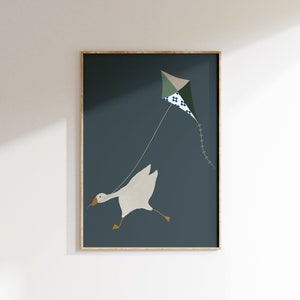 Silly Goose Wall Art, Cute Goose Poster, Dark Blue Boy Nursery Decor ...