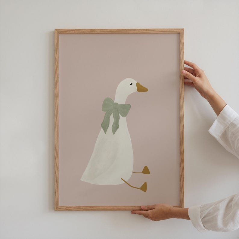 Silly Goose Wall Art Cute Goose Poster Sage Green Nursery Decor Farm ...
