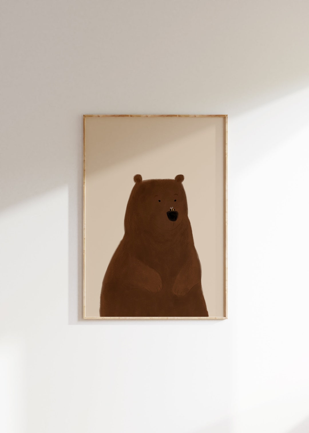 Nursery Bear Wall Art, Kids Room Print, Cute Bear Printable, Beige Bear ...