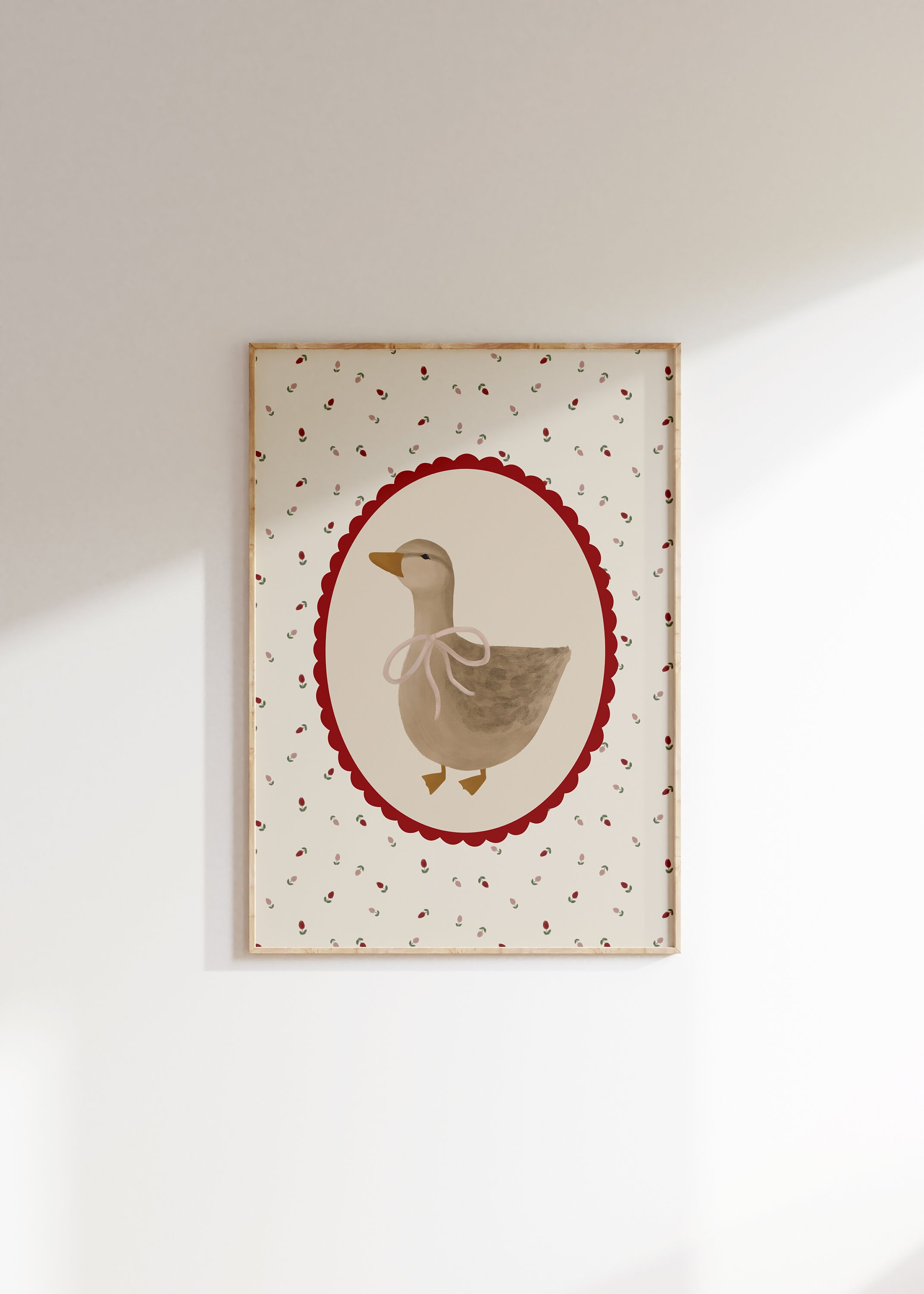 Cute Duck Poster Pink Floral Nursery Decor Vintage Aesthetic Nursery ...
