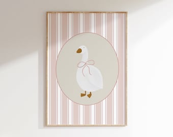 Cute Goose Poster Light Blue Stripes Nursery Decor Vintage Aesthetic ...