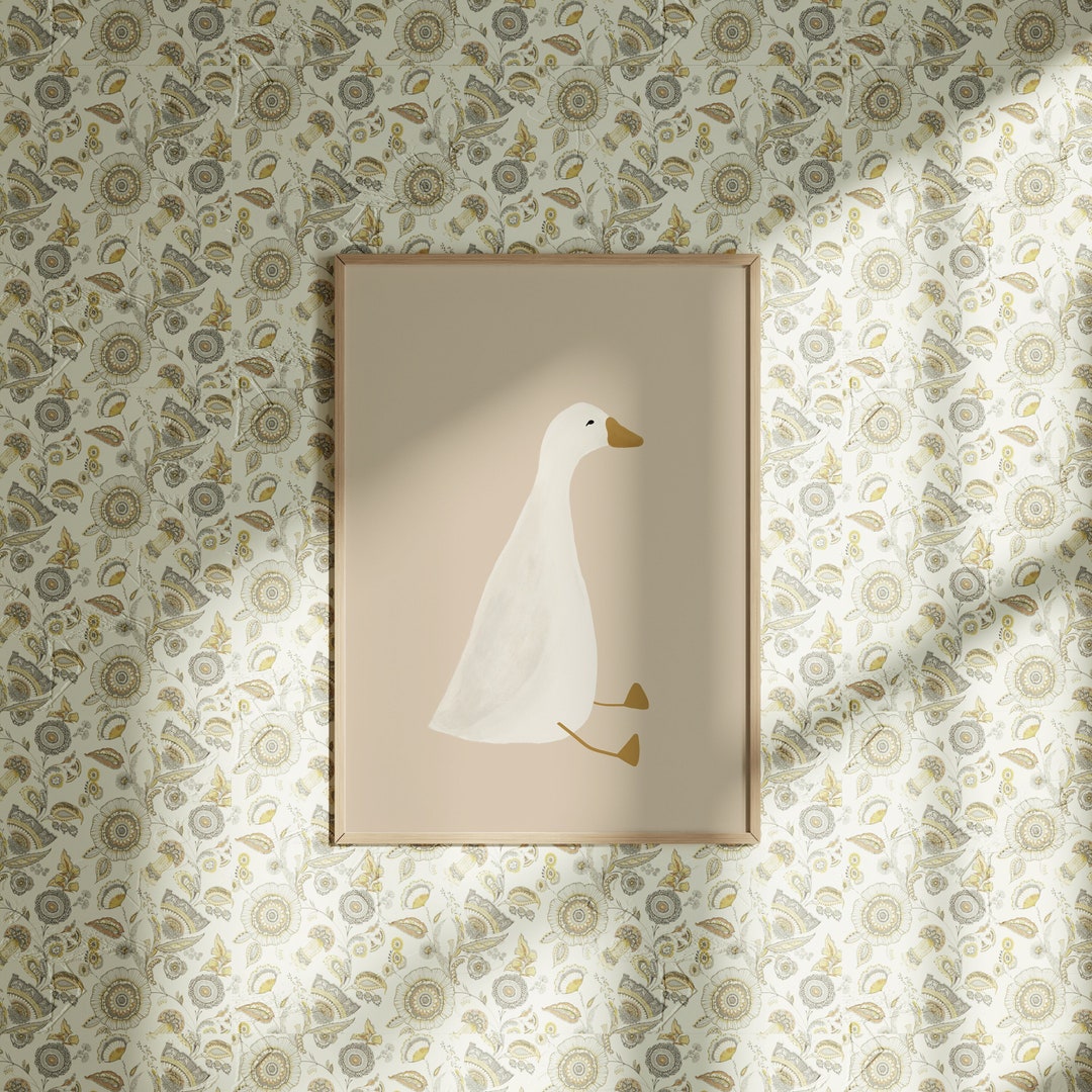 Silly Goose Wall Art, Cute Goose Poster, Beige Nursery Decor, Farm ...