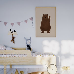 Beige Nursery Bear Wall Art Cute Bear Printable Neutral Bear Poster ...