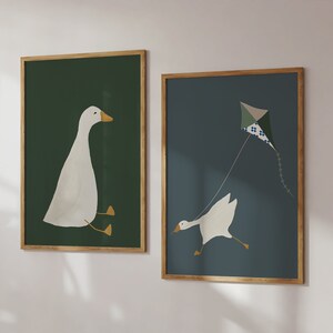 Silly Goose Wall Art, Cute Goose Poster, Dark Green Boy Nursery Decor ...
