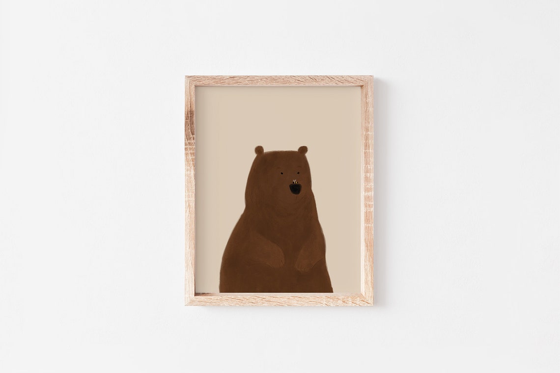 Nursery Bear Wall Art, Kids Room Print, Cute Bear Printable, Beige Bear ...