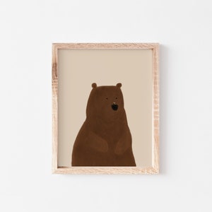 Nursery Bear Wall Art, Kids Room Print, Cute Bear Printable, Beige Bear ...