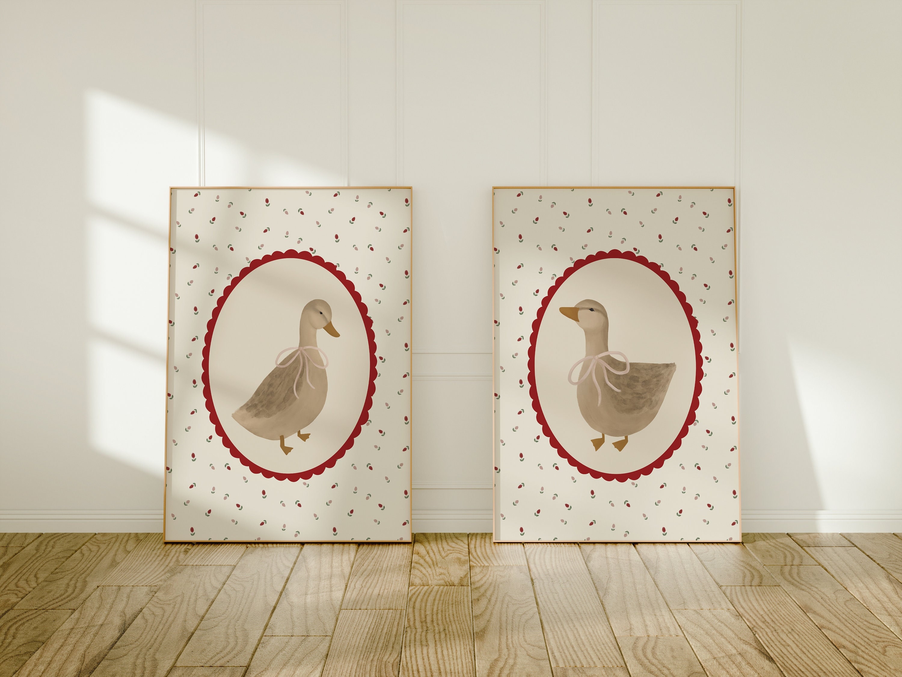 Cute Duck Poster Pink Floral Nursery Decor Vintage Aesthetic Nursery ...