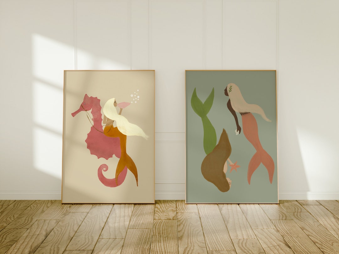 Girls Room Mermaid Wall Art Boho Mermaid Nursery Decor Whimsical Girls ...