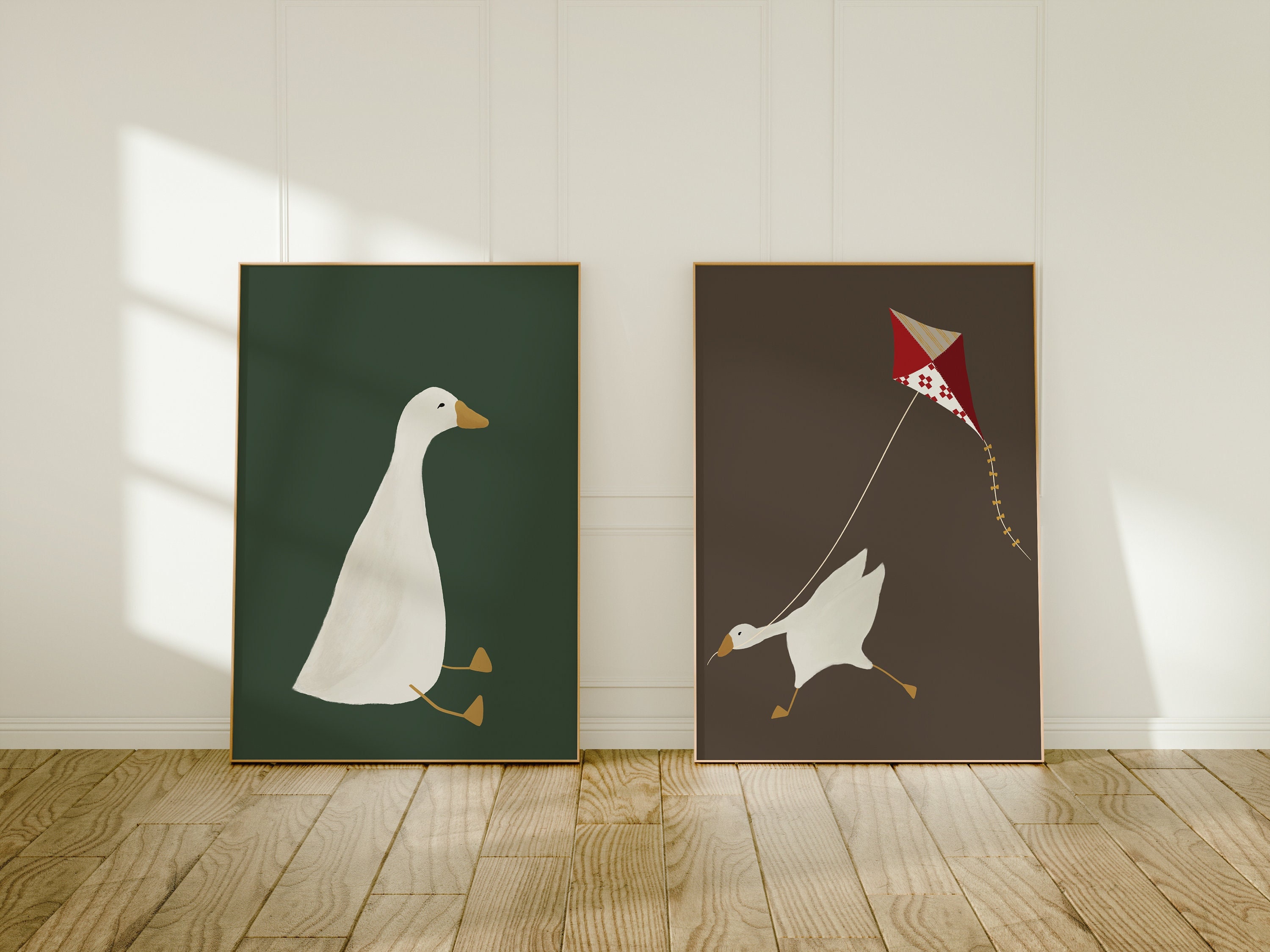 Silly Goose Wall Art, Cute Goose Poster, Dark Green Boy Nursery Decor ...