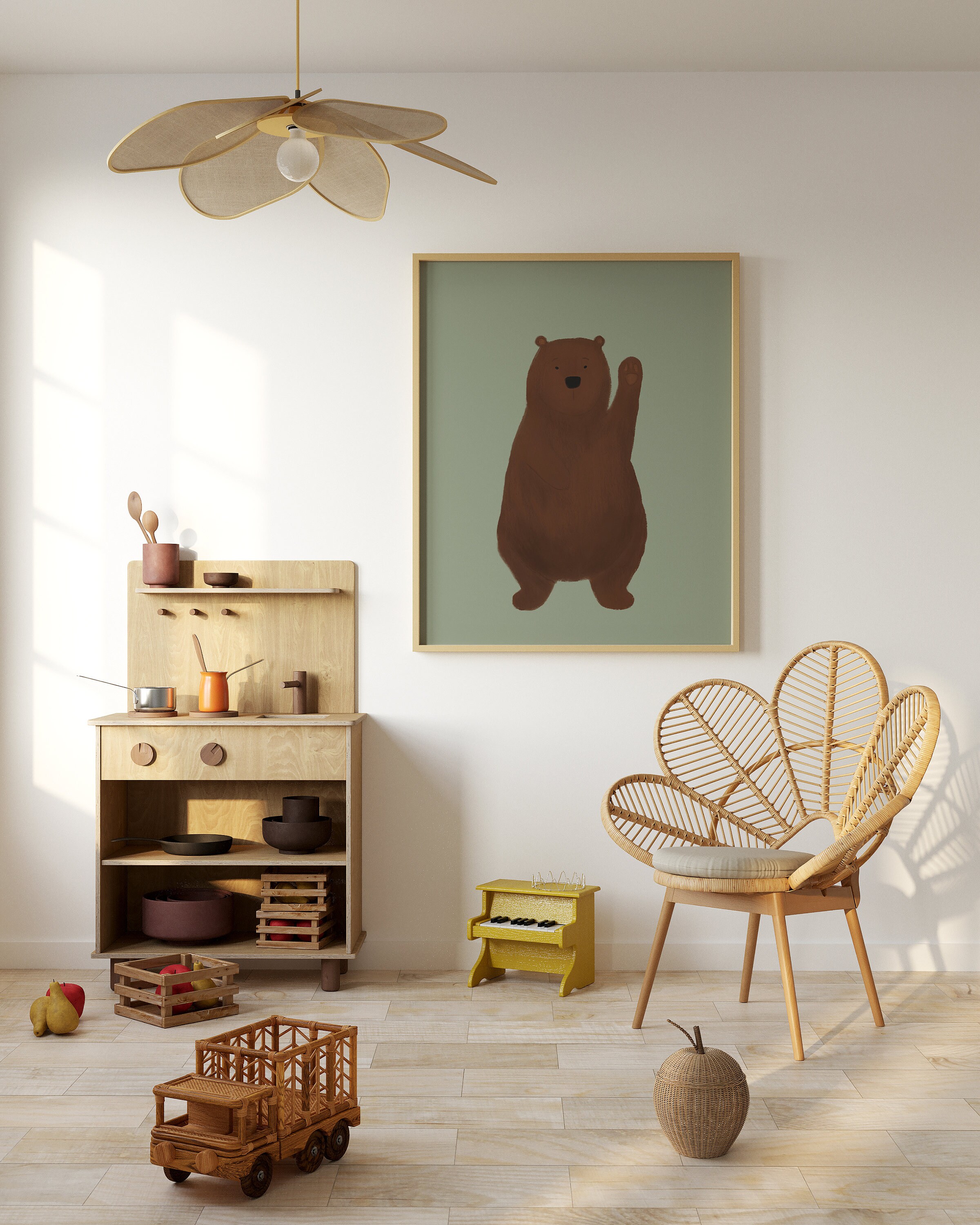 Sage Green Nursery Bear Wall Art Cute Bear Printable Bear Poster Bear ...