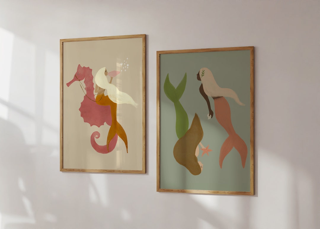 Girls Room Mermaid Wall Art Boho Mermaid Nursery Decor Whimsical Girls ...