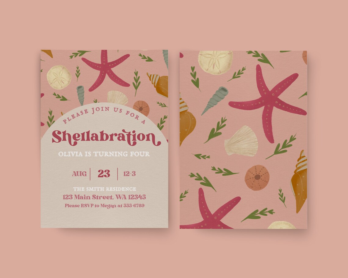 Shellabration Birthday Invitation Template, Seashell Invite, Mermaid ...