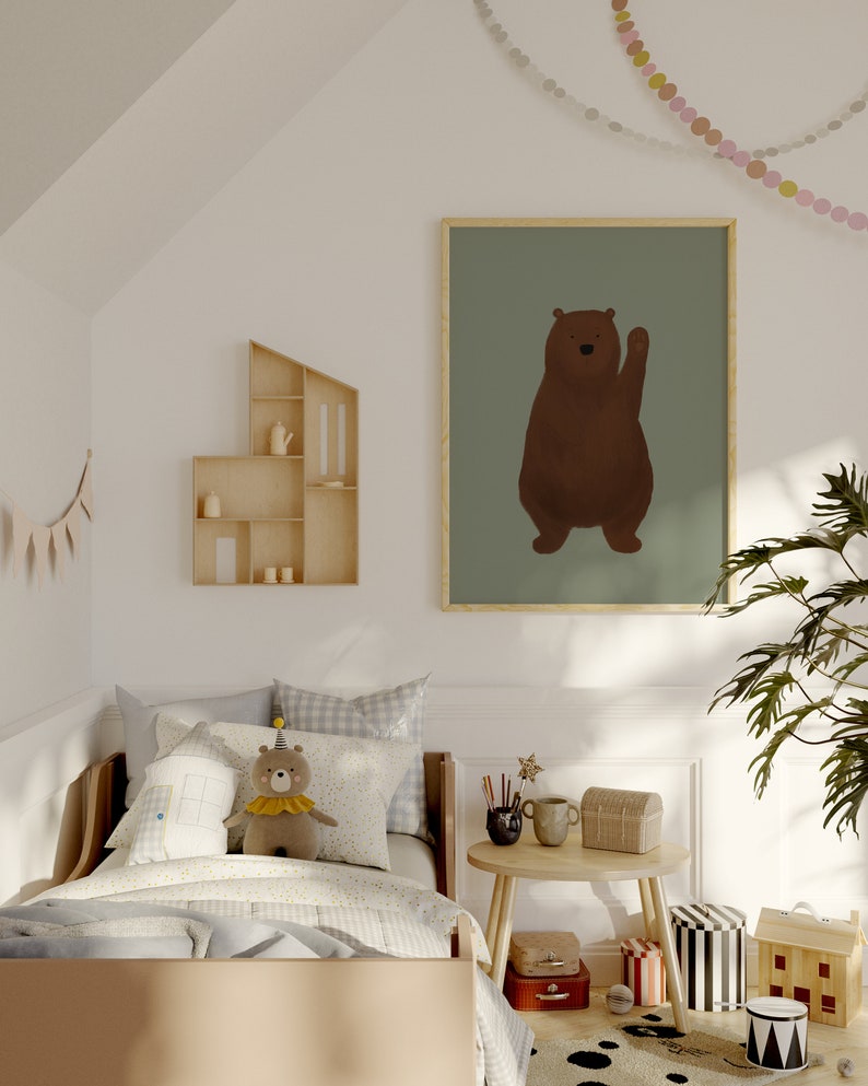Sage Green Nursery Bear Wall Art Cute Bear Printable Bear Poster Bear ...