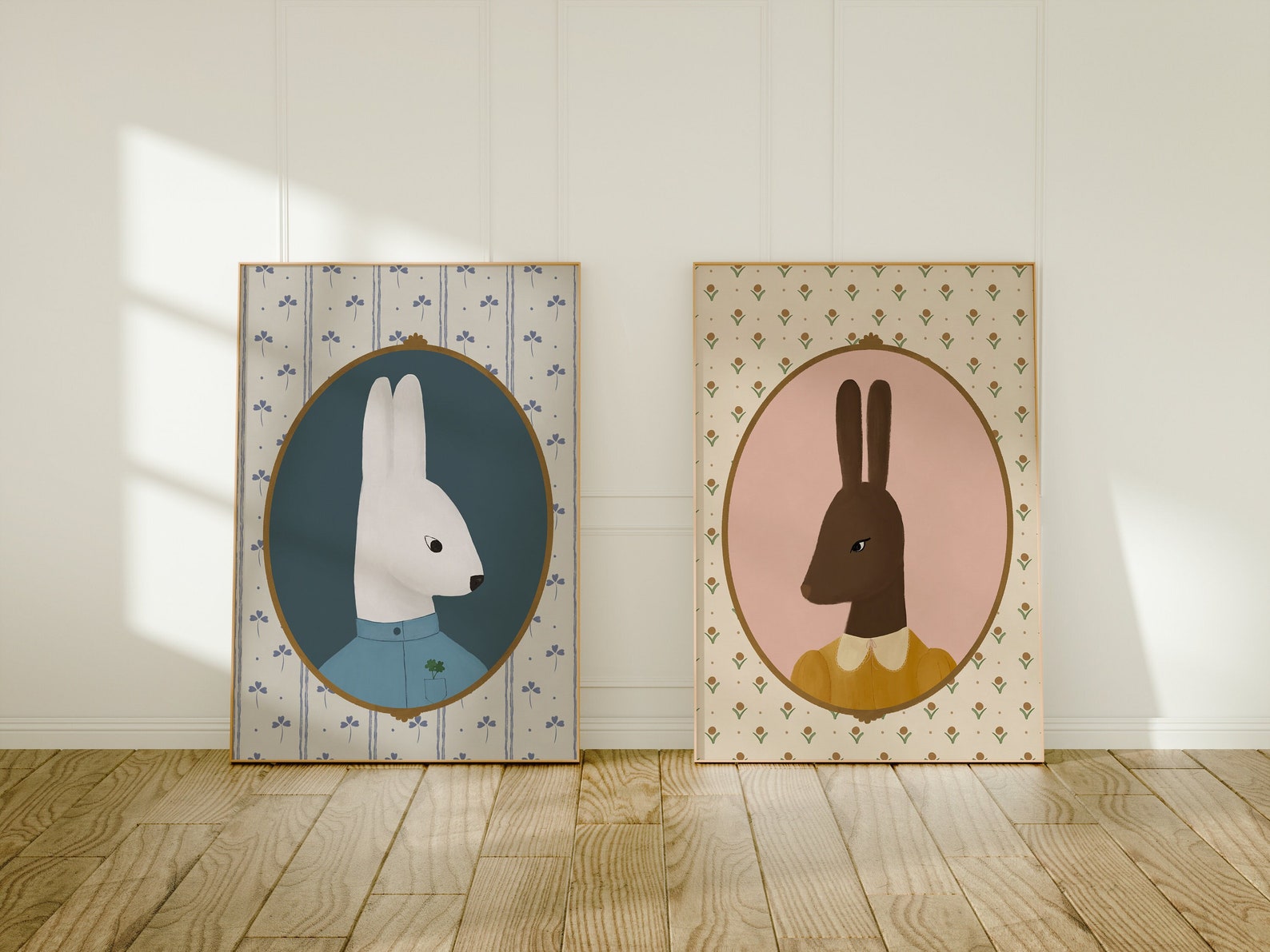Vintage Rabbit Print, Kids Room Wall Art Woodland, Animal Portrait ...