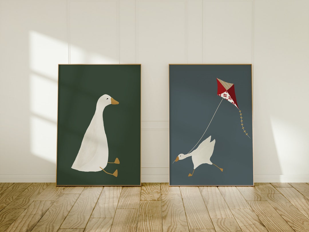 Silly Goose Wall Art Cute Goose Poster Dark Green Boy Nursery Decor ...