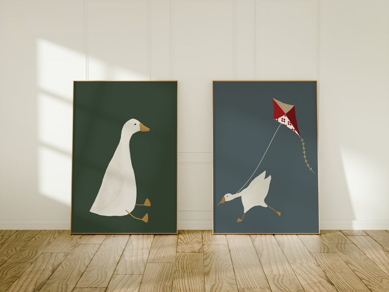 Silly Goose Wall Art Cute Goose Poster Dark Green Boy Nursery Decor ...