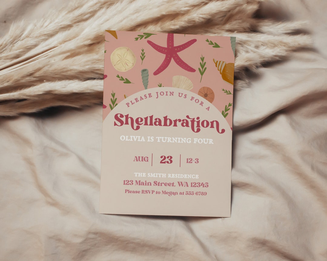 Shellabration Birthday Invitation Template, Seashell Invite, Mermaid ...