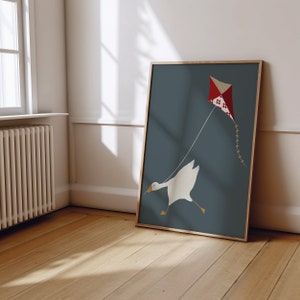 Silly Goose Wall Art, Cute Goose Poster, Dark Blue Nursery Decor, Farm ...
