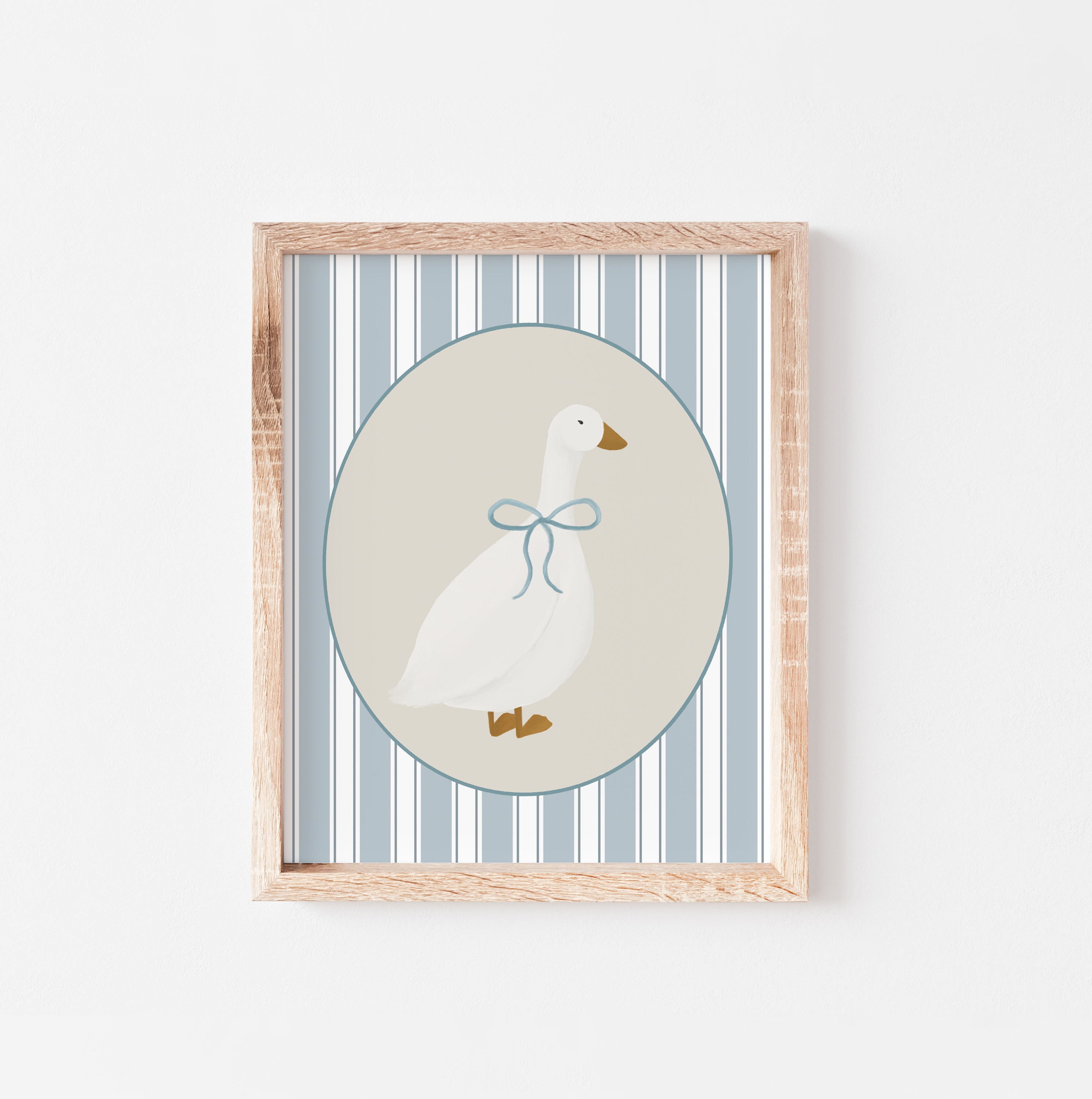 Cute Goose Poster Light Blue Stripes Nursery Decor Vintage Aesthetic ...