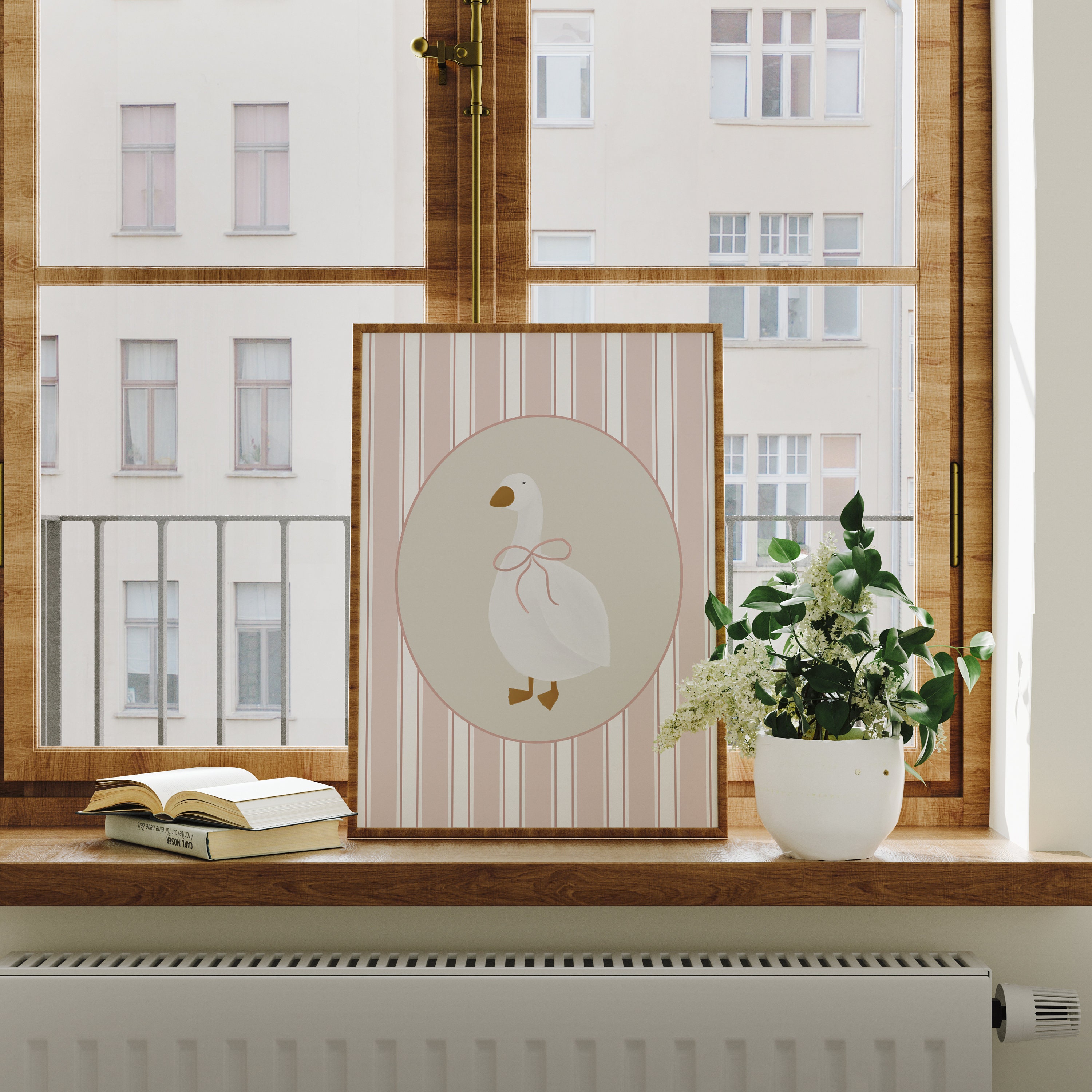 Cute Goose Poster Light Pink Stripe Nursery Decor Vintage Aesthetic ...