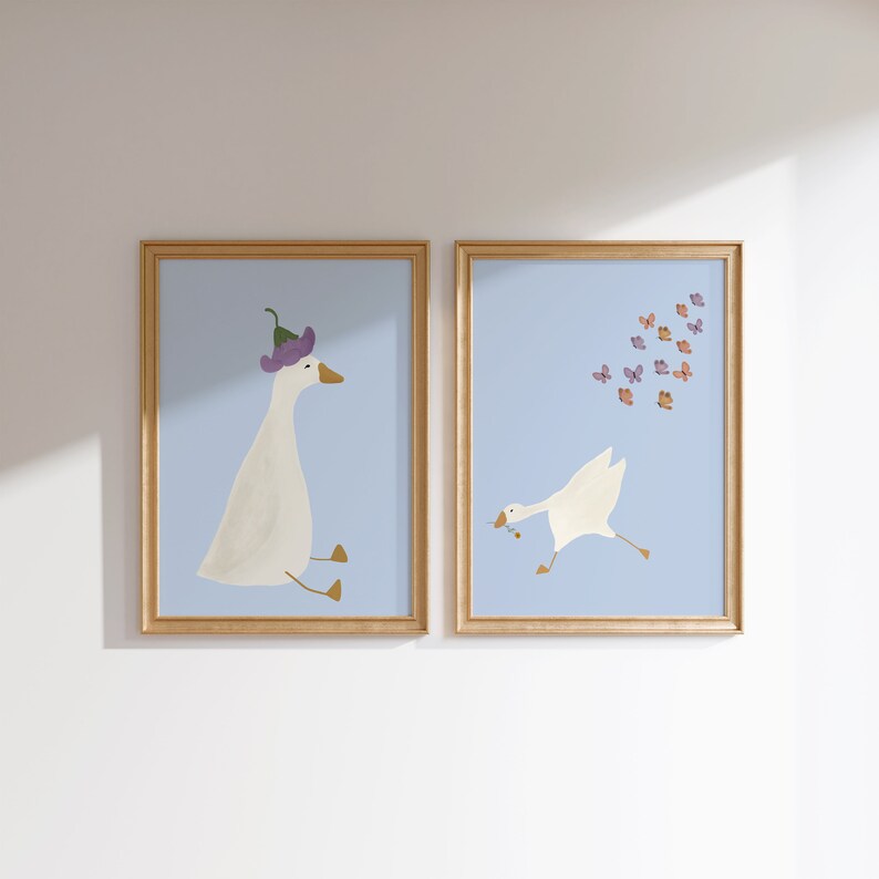 Silly Goose Wall Art, Cute Goose Poster, Blue Girl Nursery Decor, Farm ...