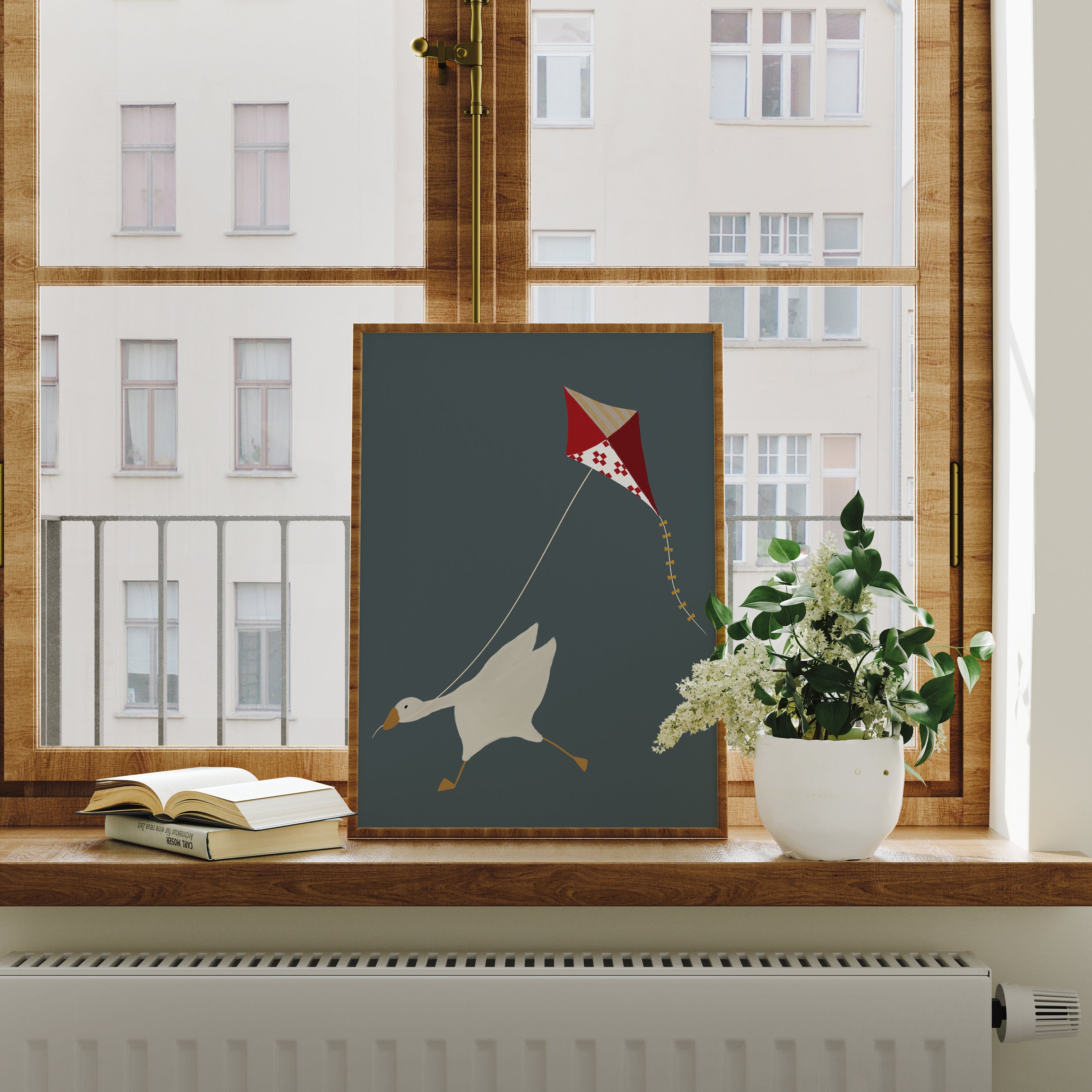 Silly Goose Wall Art, Cute Goose Poster, Dark Blue Nursery Decor, Farm ...