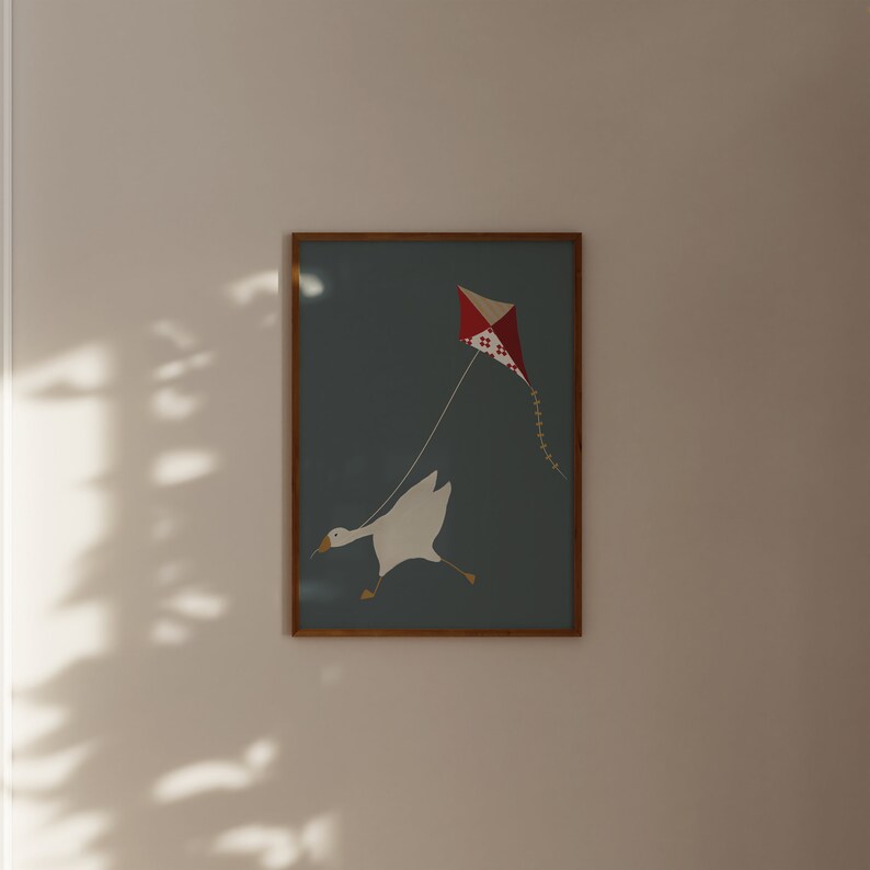 Silly Goose Wall Art, Cute Goose Poster, Dark Blue Nursery Decor, Farm ...