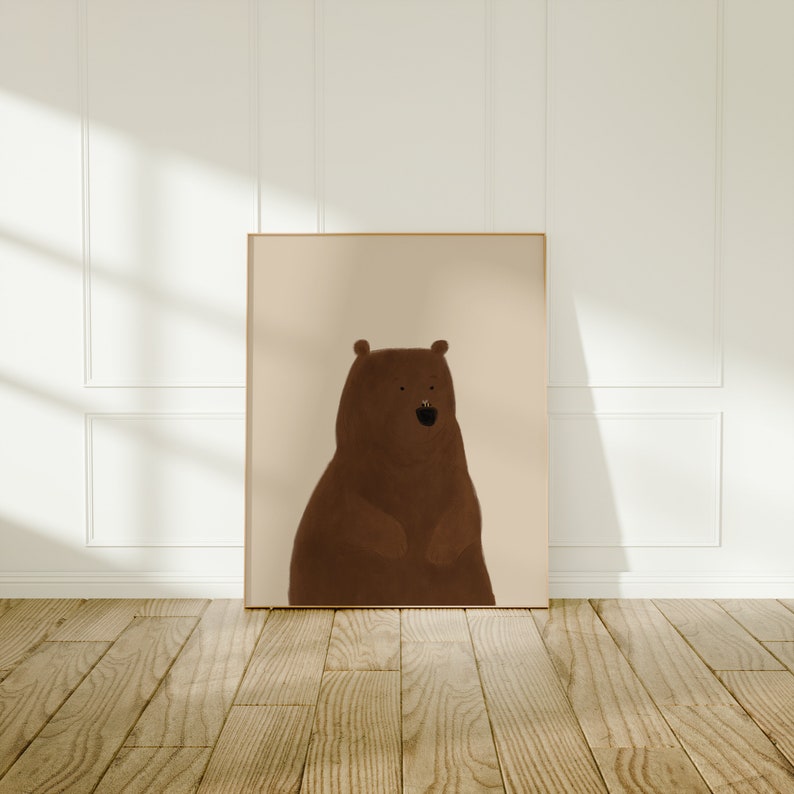 Nursery Bear Wall Art, Kids Room Print, Cute Bear Printable, Beige Bear ...